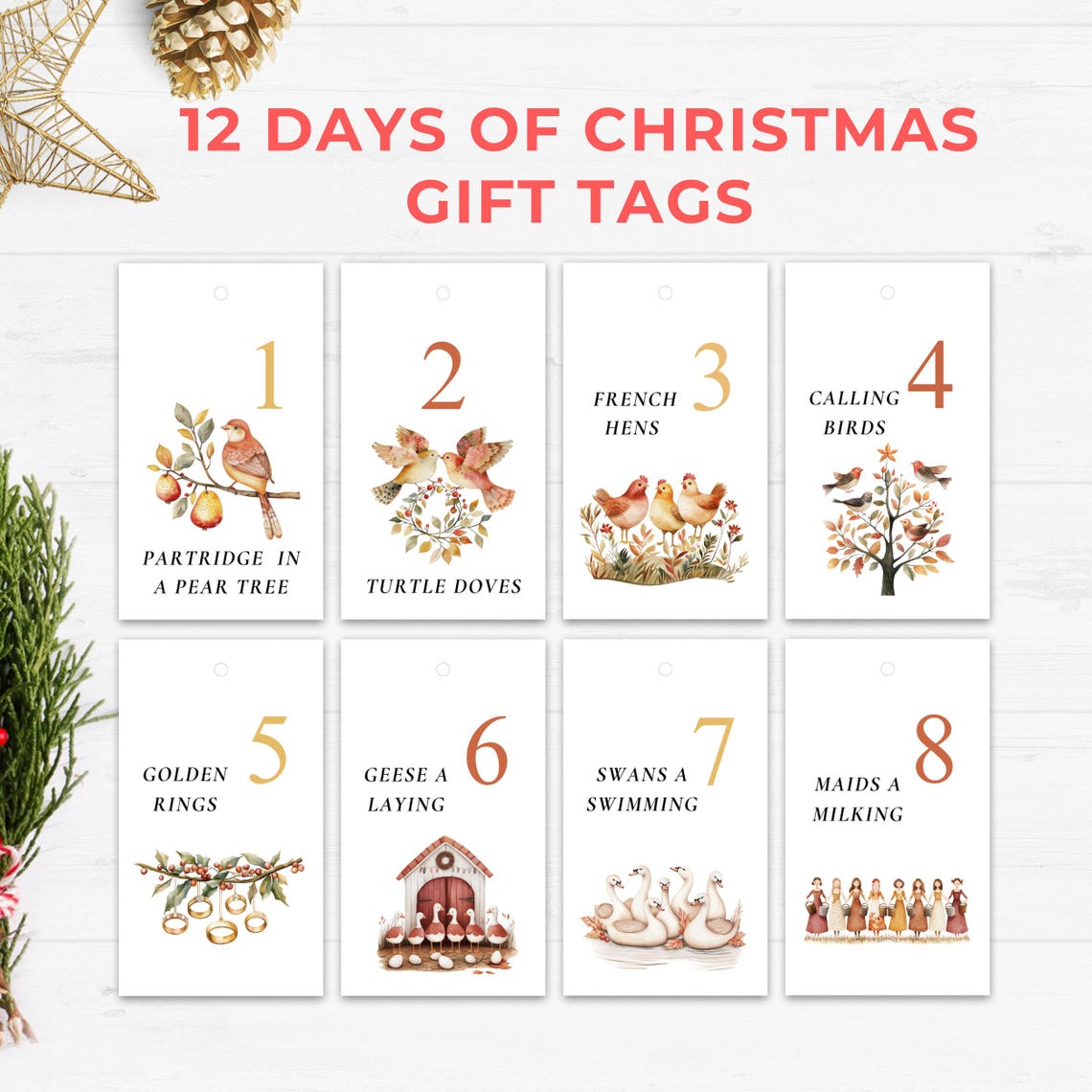 12 Days of Christmas Gift Tags | 12 Days of Christmas Cards | Twelve ...