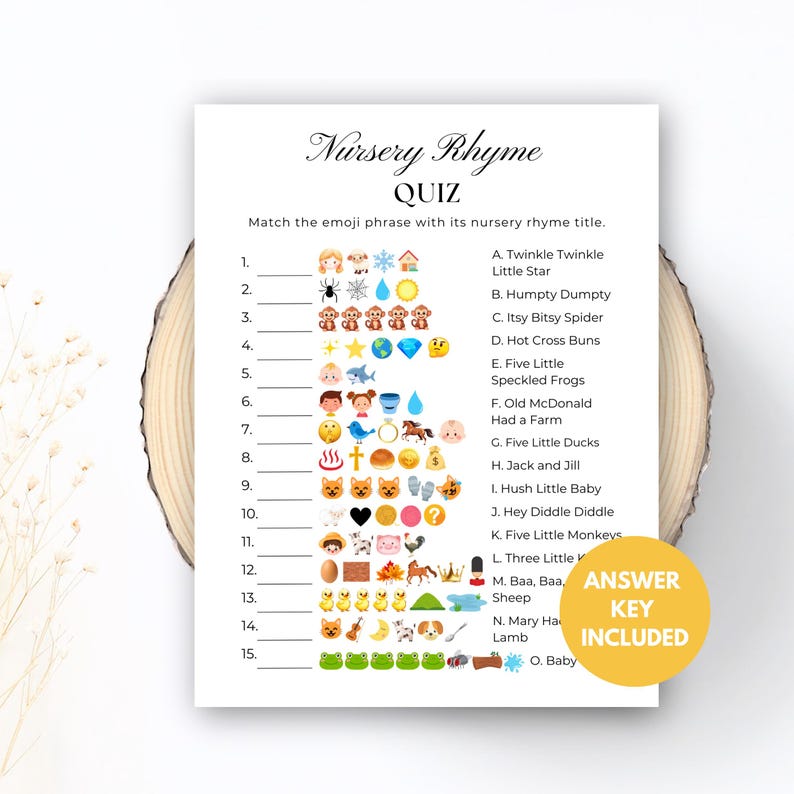 Nursery Rhyme Quiz| Instant Download | Baby Emoji Game | Gender Neutral ...
