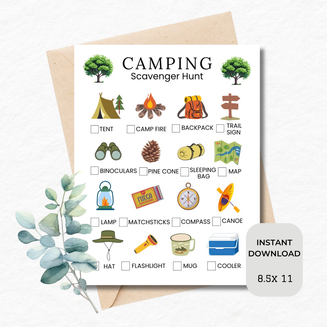 Printable Camping Scavenger Hunt | Camping Game | Outdoor Scavenger ...
