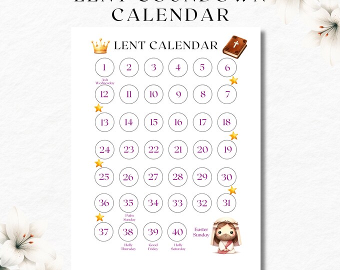 40 Days of Lent Countdown Calendar, Kids Lenten Activities, Christian ...