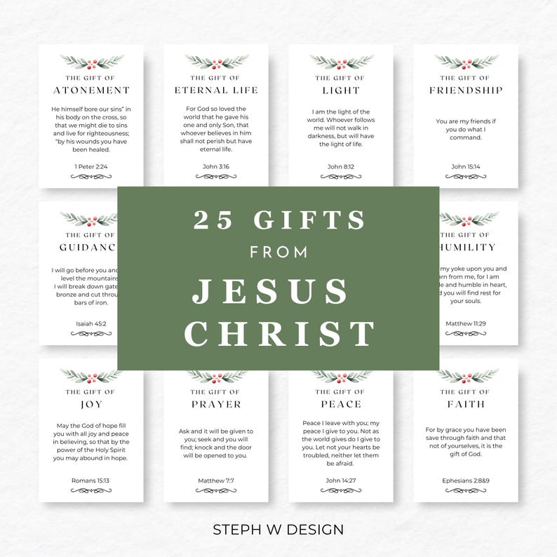 25 Gifts From Jesus Christ, Christmas Scripture Cards, Advent Scripture ...