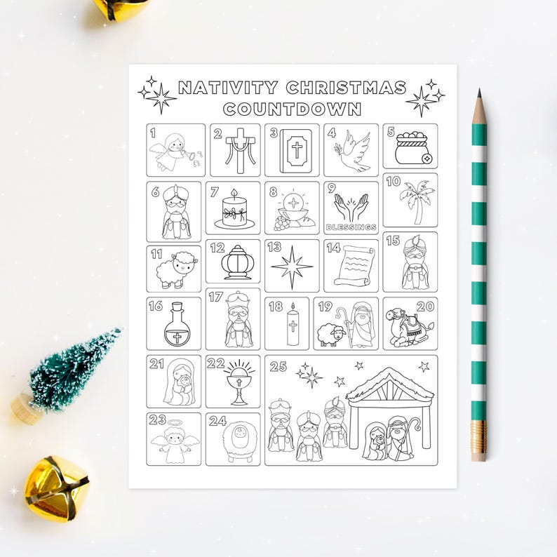 Nativity Advent Coloring Countdown, Christmas Countdown, Christmas ...