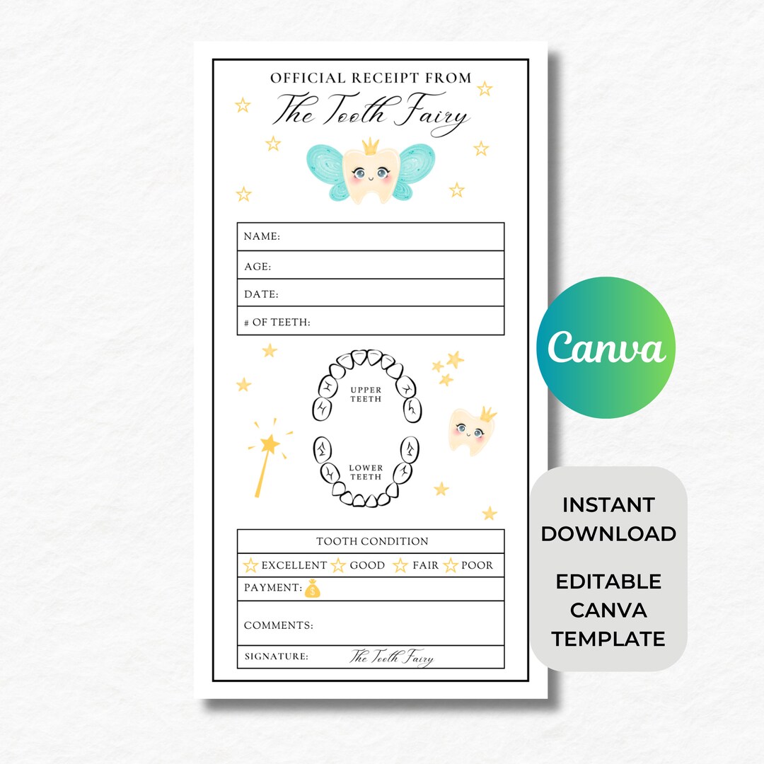 Editable Tooth Fairy Receipt, First Tooth Certificate, Lost Tooth ...