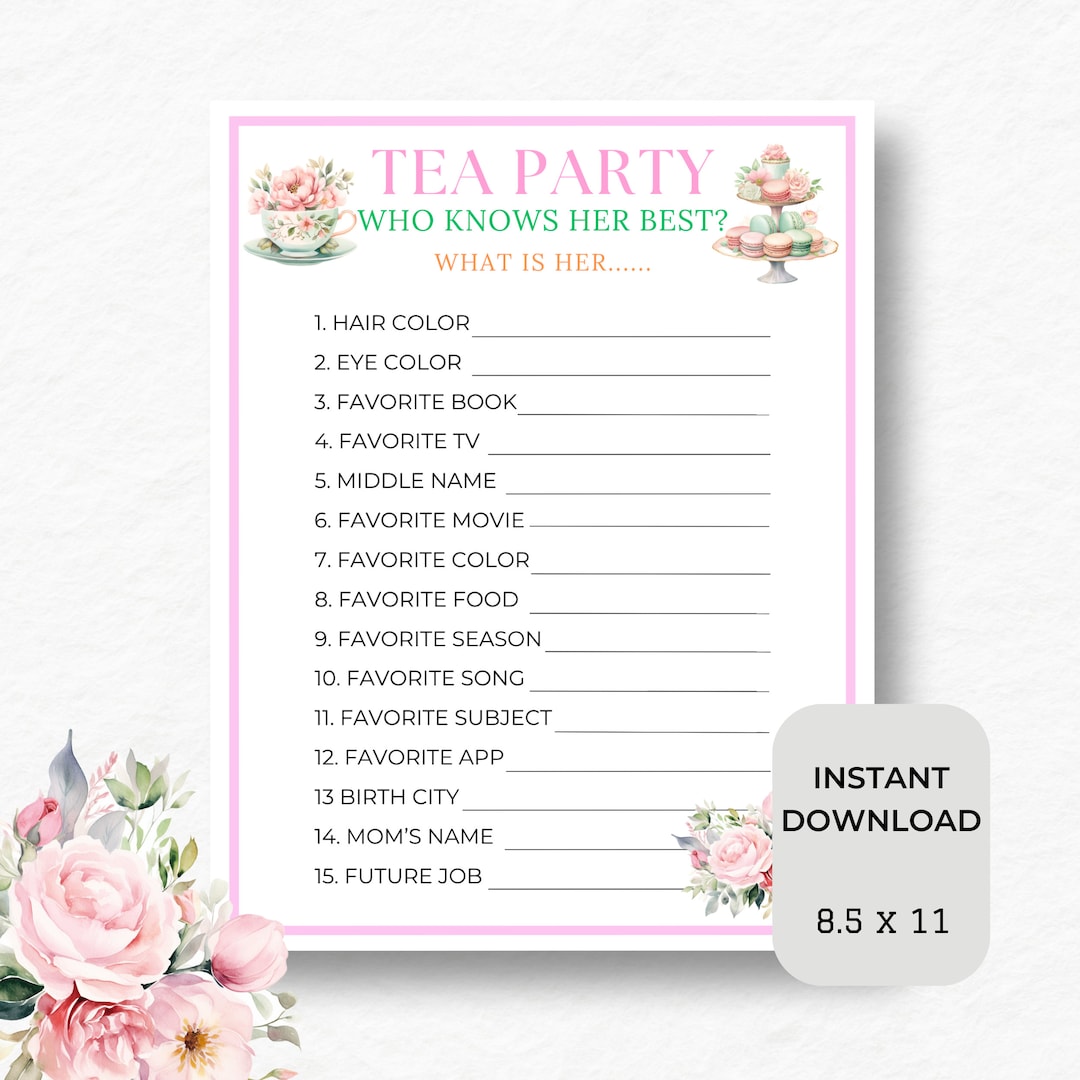 Tea Party Printable, Tea Party Activity, Tea Party Birthday, Garden Tea ...