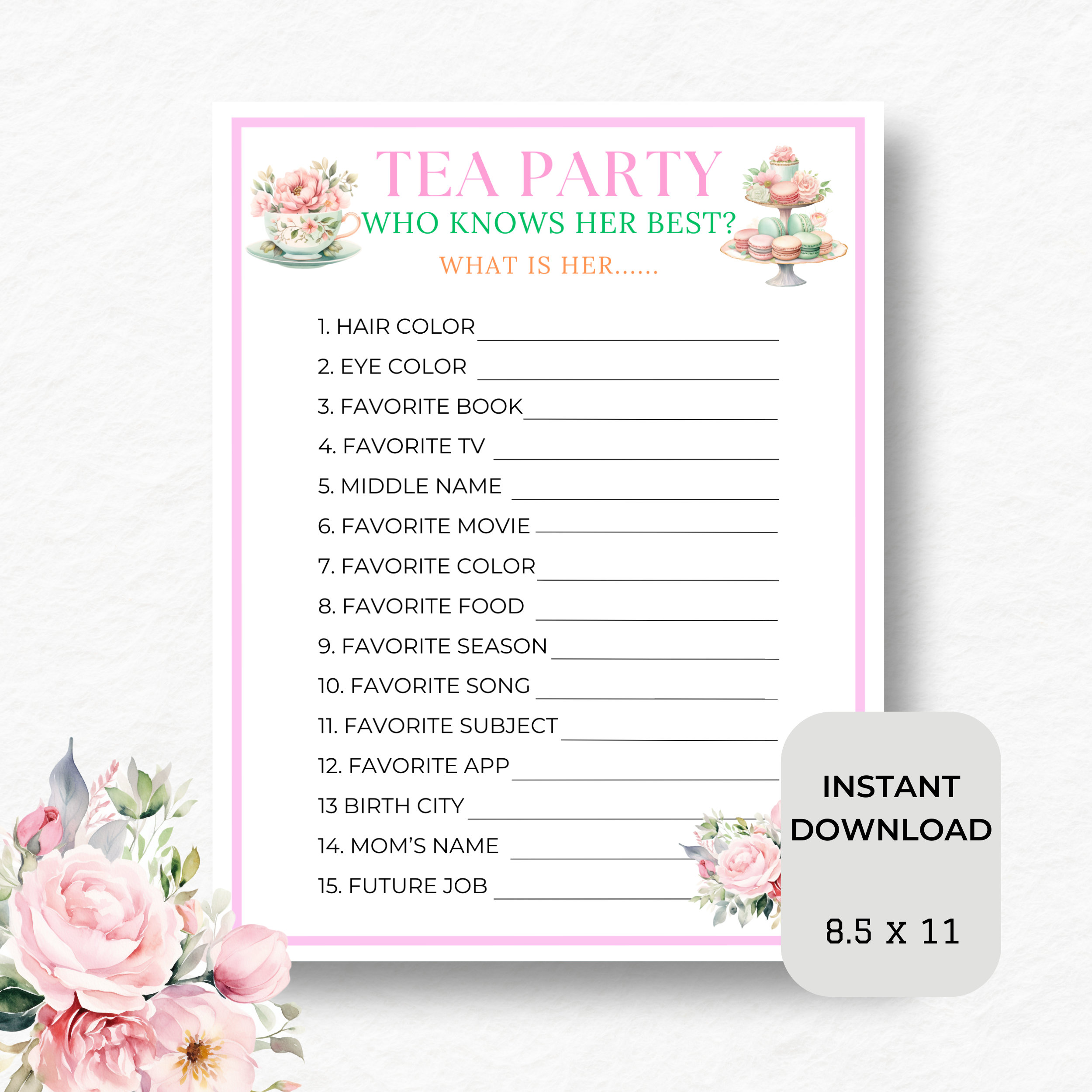 Tea Party Printable, Tea Party Activity, Tea Party Birthday, Garden Tea ...