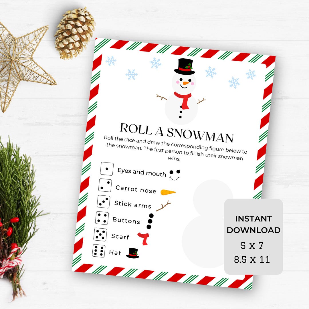 Roll A Snowman Game Printable Christmas Game for Kids Build A Snowman ...