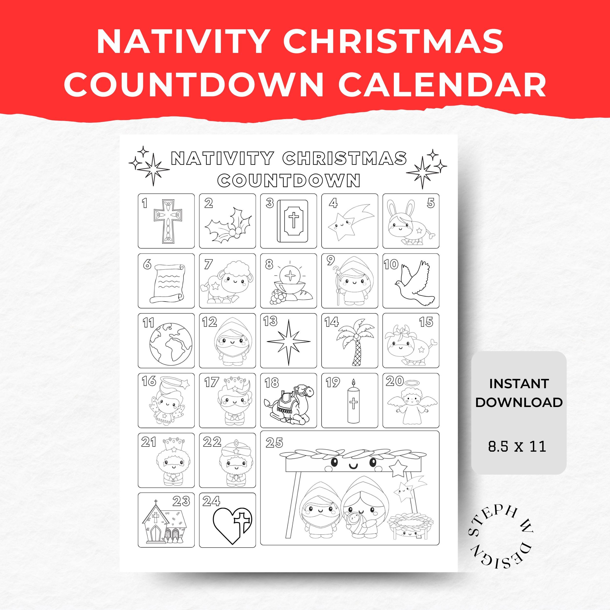 Nativity Advent Coloring Countdown, Christmas Countdown, Christmas ...