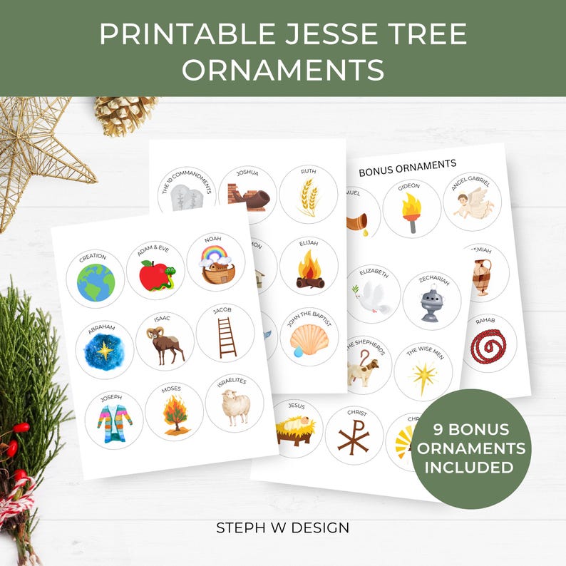 Jesse Tree Ornaments, Advent Printable Decorations, Christmas Gifts ...