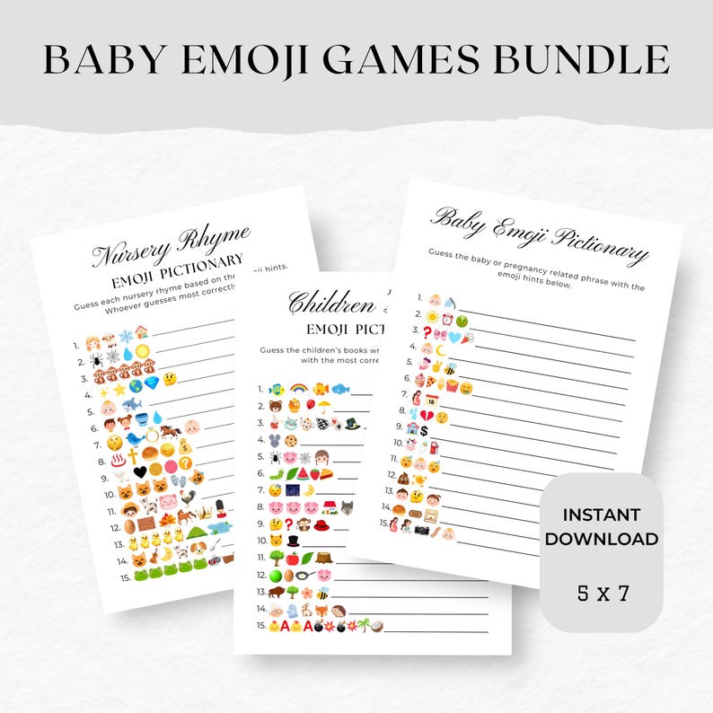 Nursery Rhyme Pictionary Games Bundle, Baby Shower Emoji, Instant ...