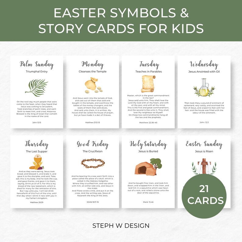 Easter Story Cards for Kids, Holy Week Study Cards, Easter Scripture ...