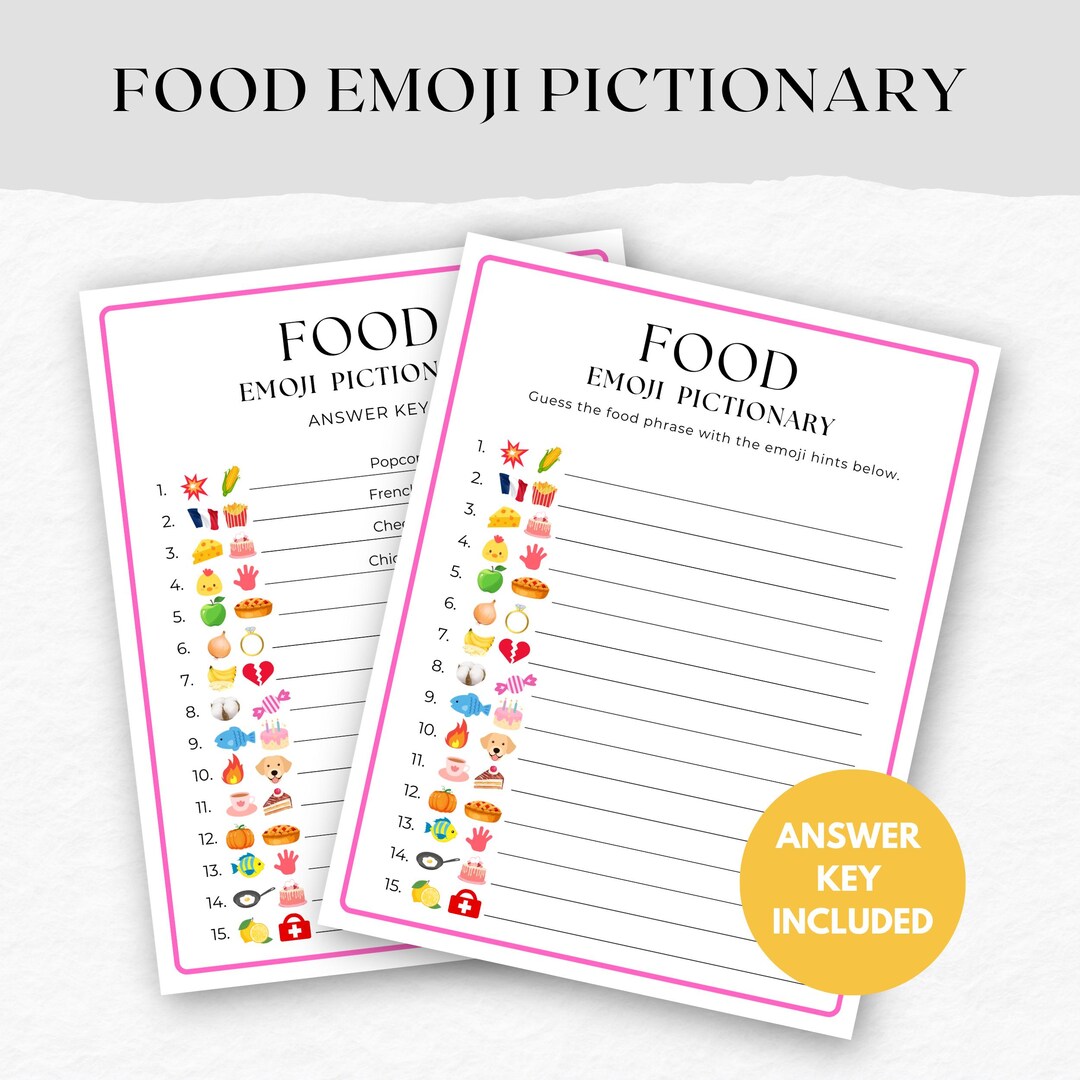 Food Emoji Pictionary, Emoji Game, Printable Game, Family Game Night ...