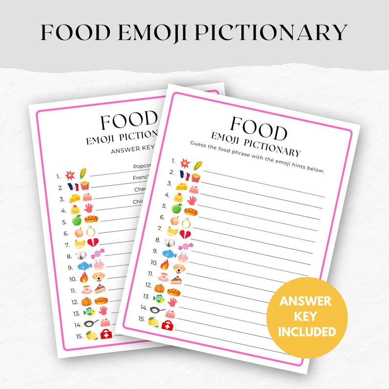 Food Emoji Pictionary, Emoji Game, Printable Game, Family Game Night ...