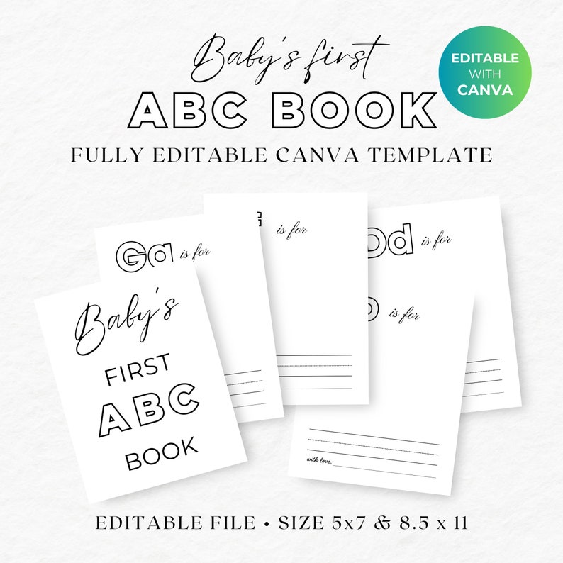Editable Baby Shower ABC and 123 Book,first Alphabet Book,baby's First ...
