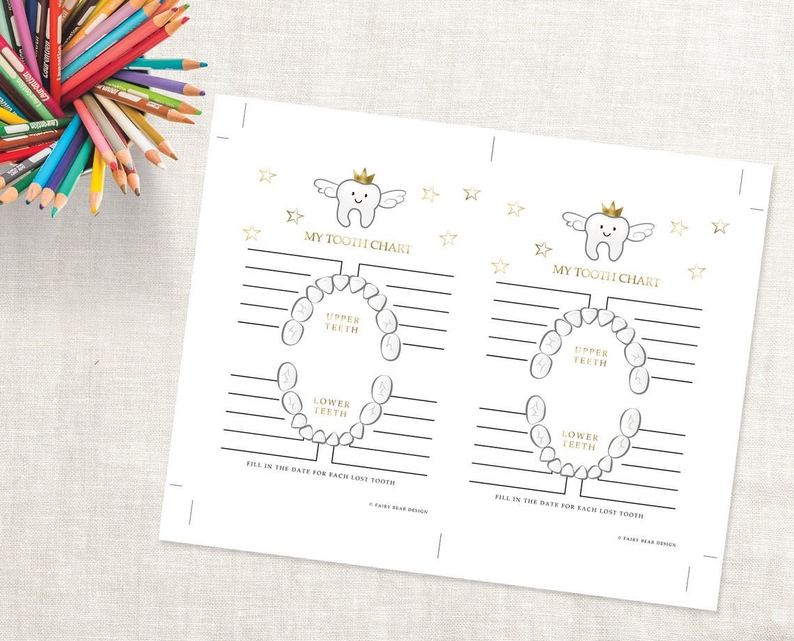 Gold Lost Tooth Chart 5x7 - Tooth Fairy - Lost Tooth Receipt - Instant ...