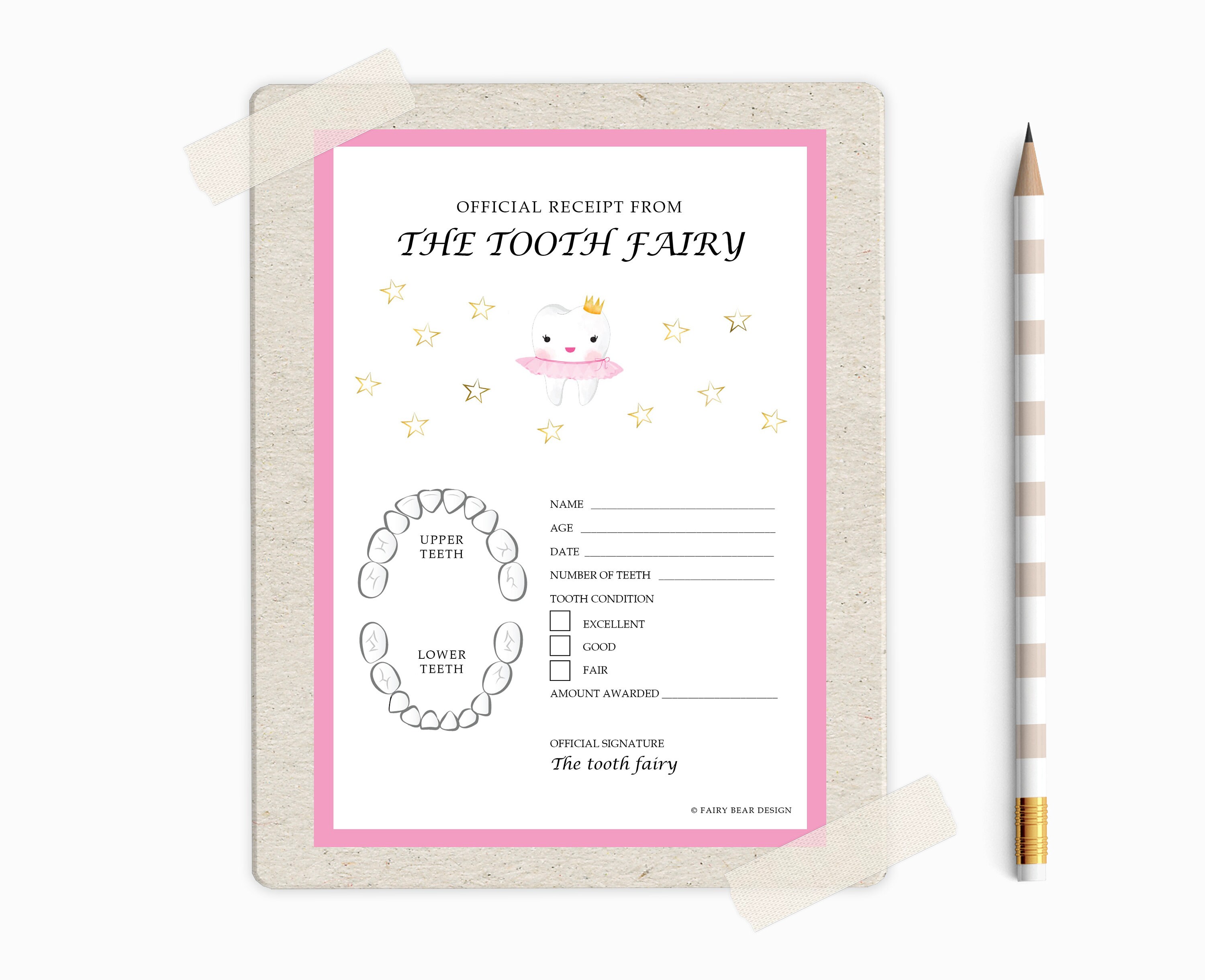 Pink Tooth Fairy Receipt 8x10 - Tooth Certificate - Lost Tooth Receipt ...