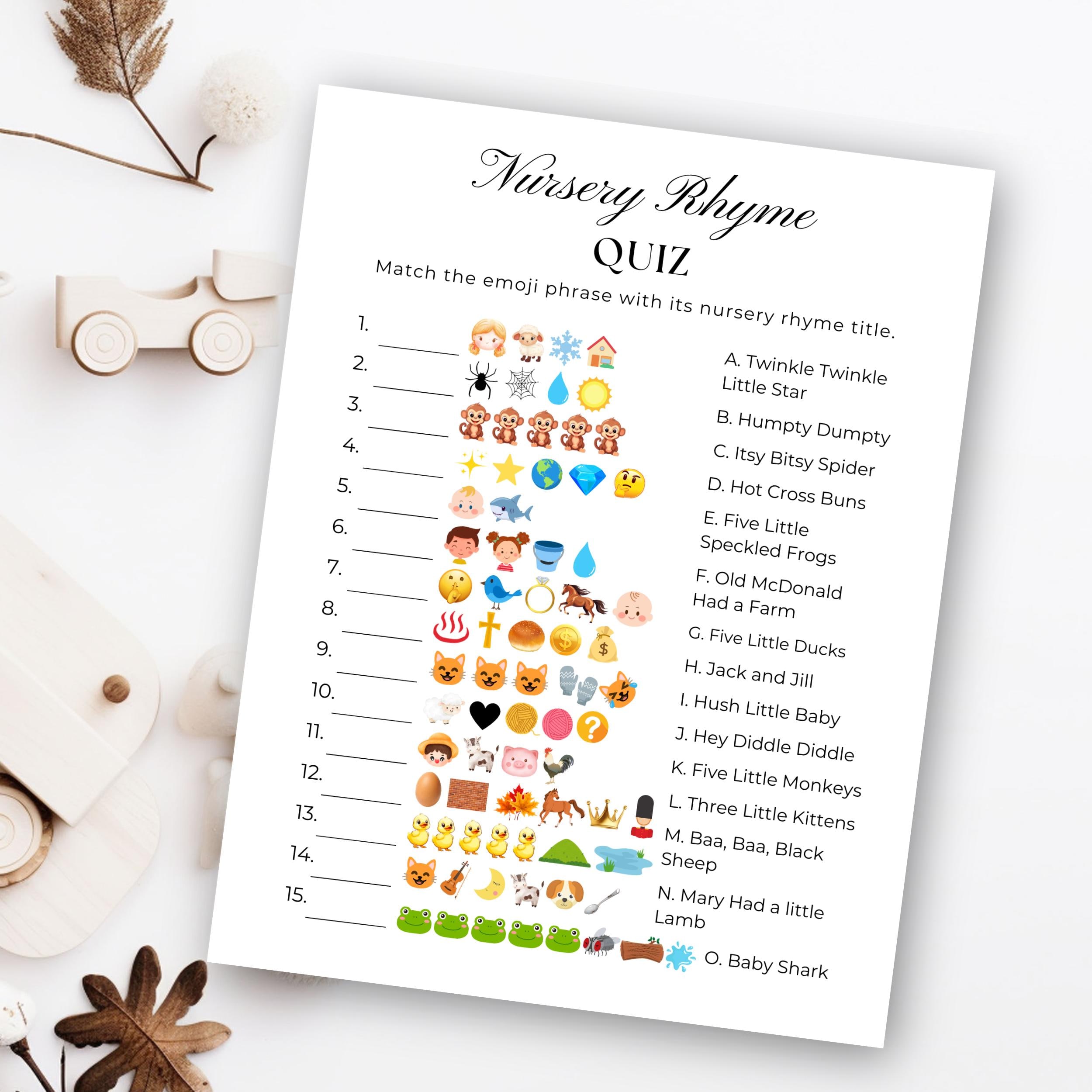 Nursery Rhyme Trivia Answers Nursery Rhyme Quiz Baby Shower Game