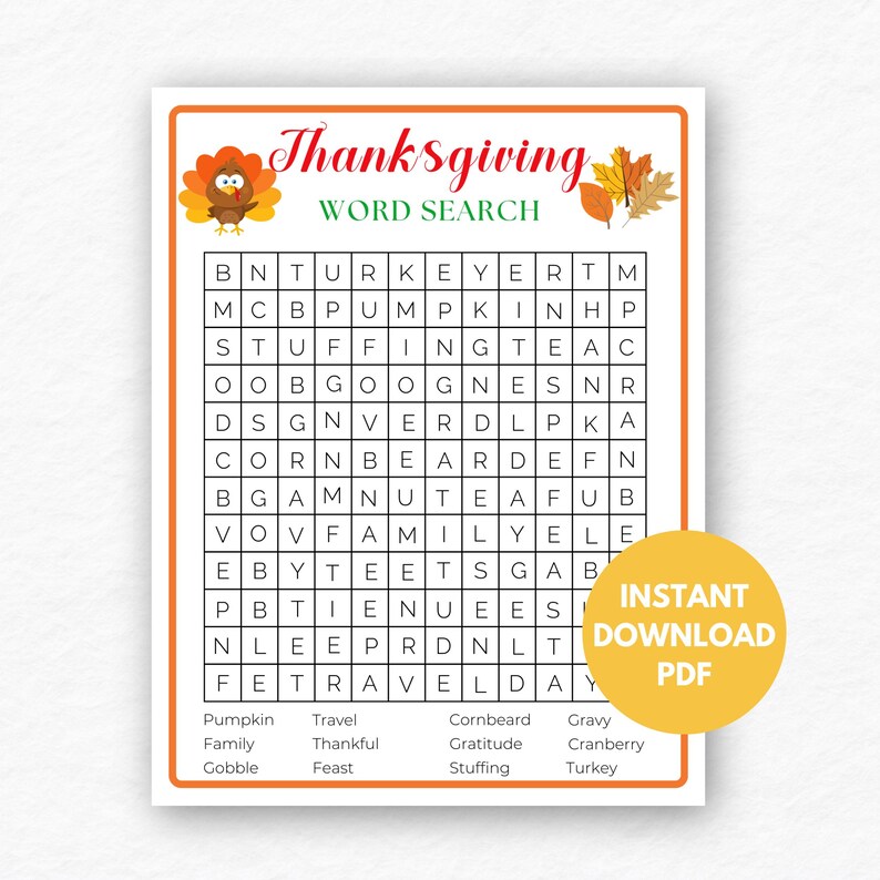 Thanksgiving Word Search Game, Thanksgiving Printable Game,thanksgiving ...