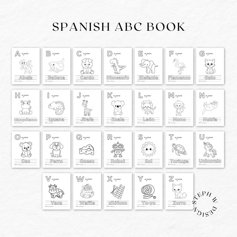 Spanish Baby Shower Abc Book, Baby Shower Game,baby Alphabet Book ...