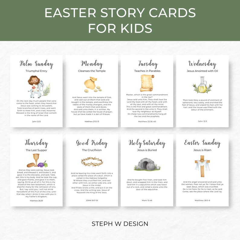 Easter Story Cards for Kids, Holy Week Study Cards, Easter Scripture ...