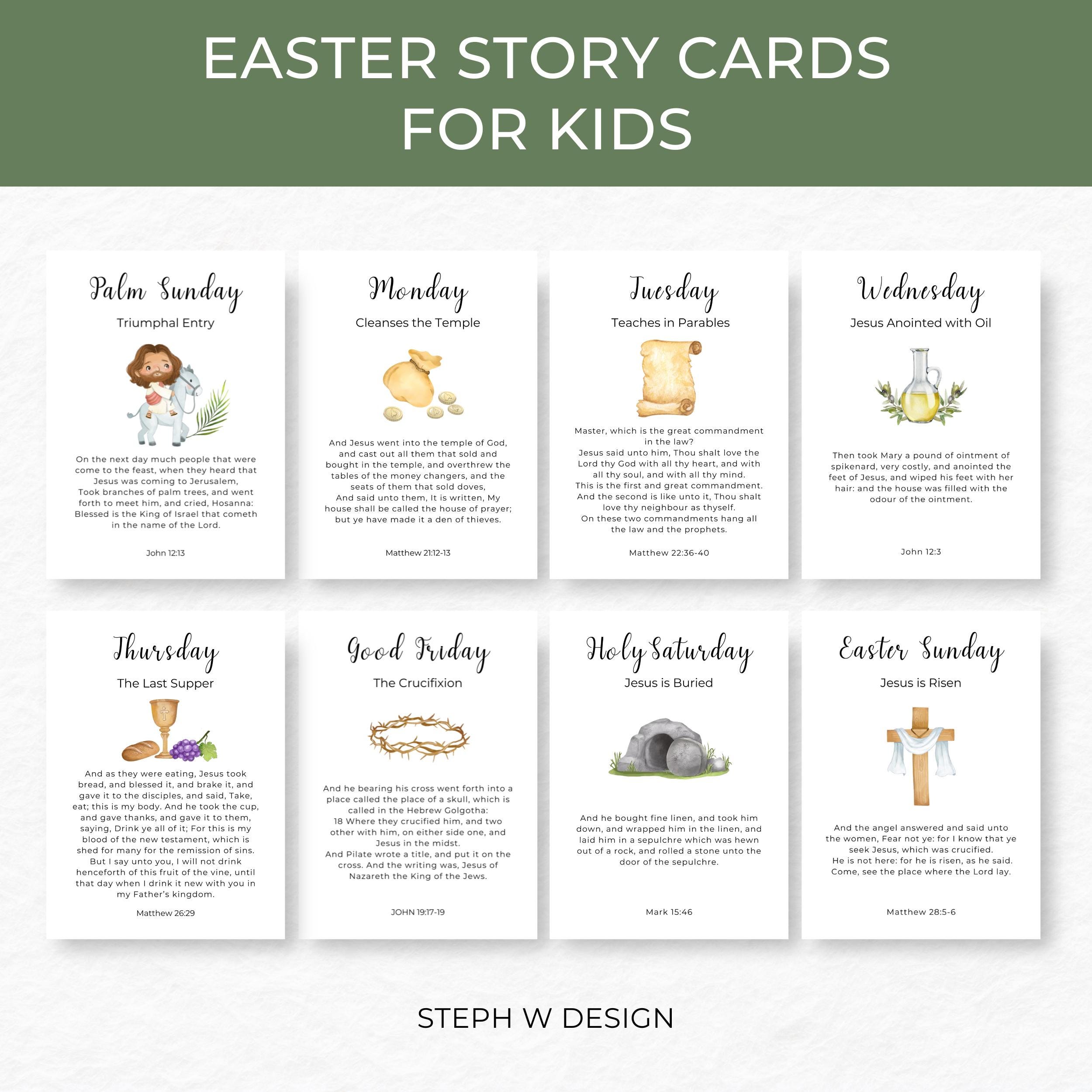Easter Story Cards for Kids, Holy Week Study Cards, Easter Scripture ...