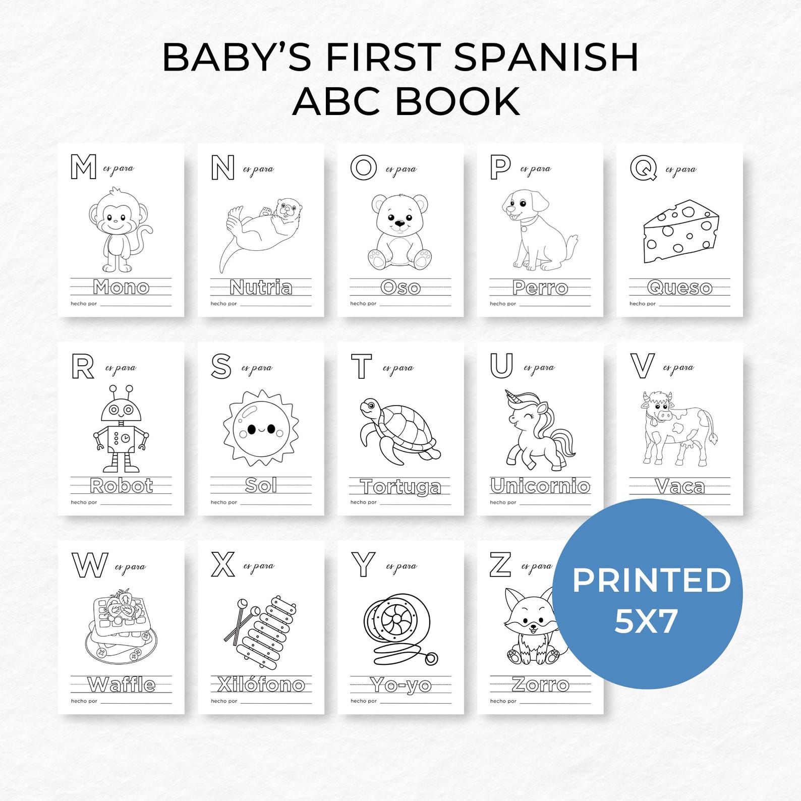 Printed 5x7 Spanish ABC Book, Baby's First ABC Book,baby Alphabet Book ...