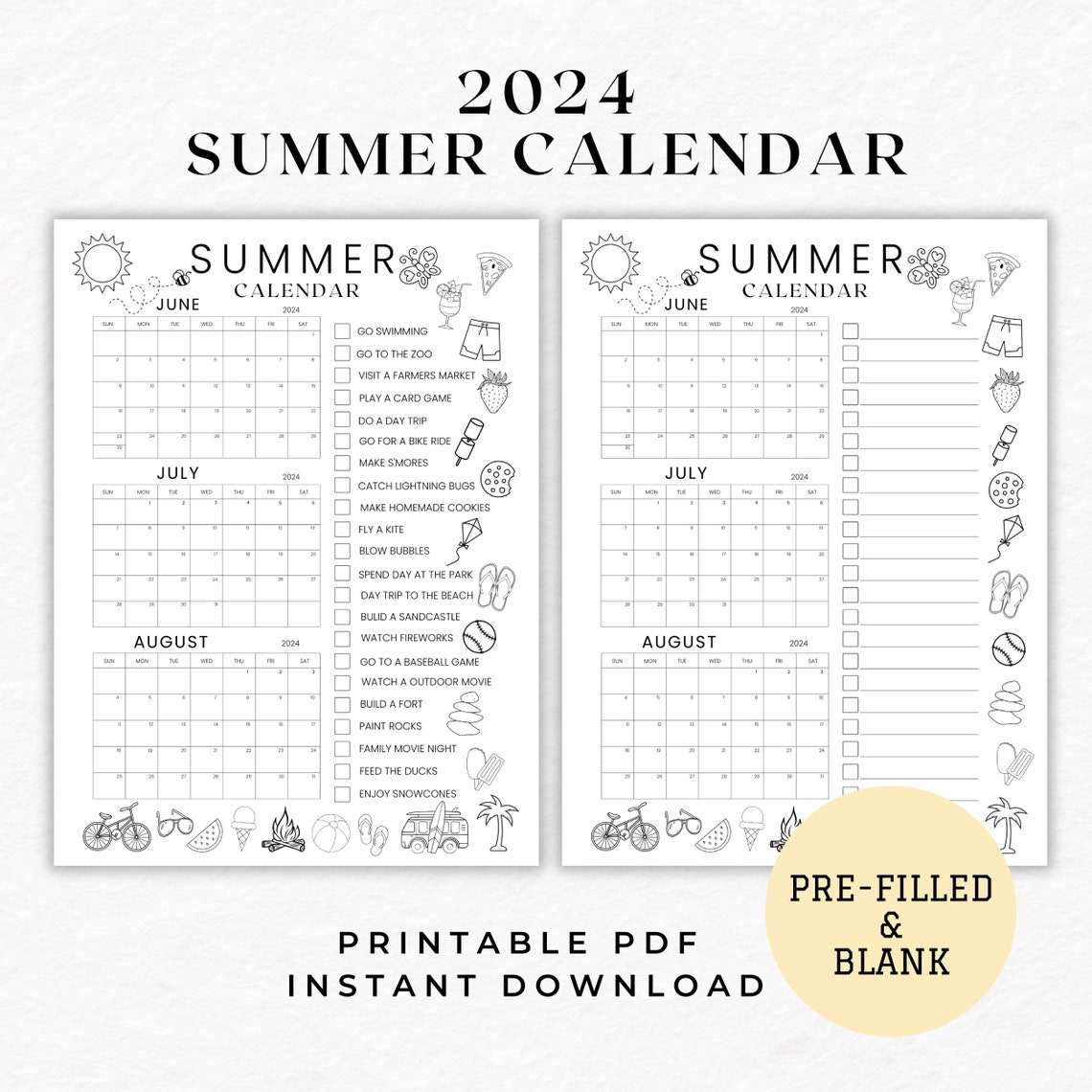 Summer Calendar 2024, Kid Summer Schedule, Summer Checklist, Summer ...