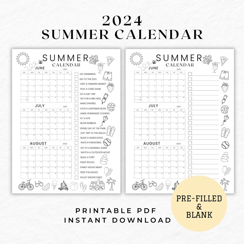 Summer Calendar 2024, Kid Summer Schedule, Summer Checklist, Summer ...