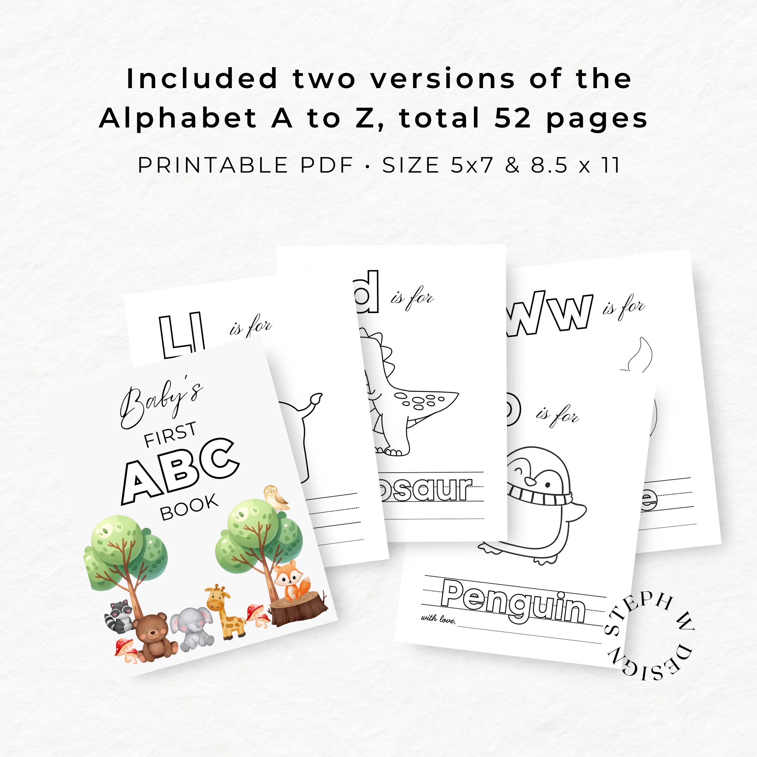 52 Pages ABC Coloring Book Baby Shower for Girl, Printable Baby ...