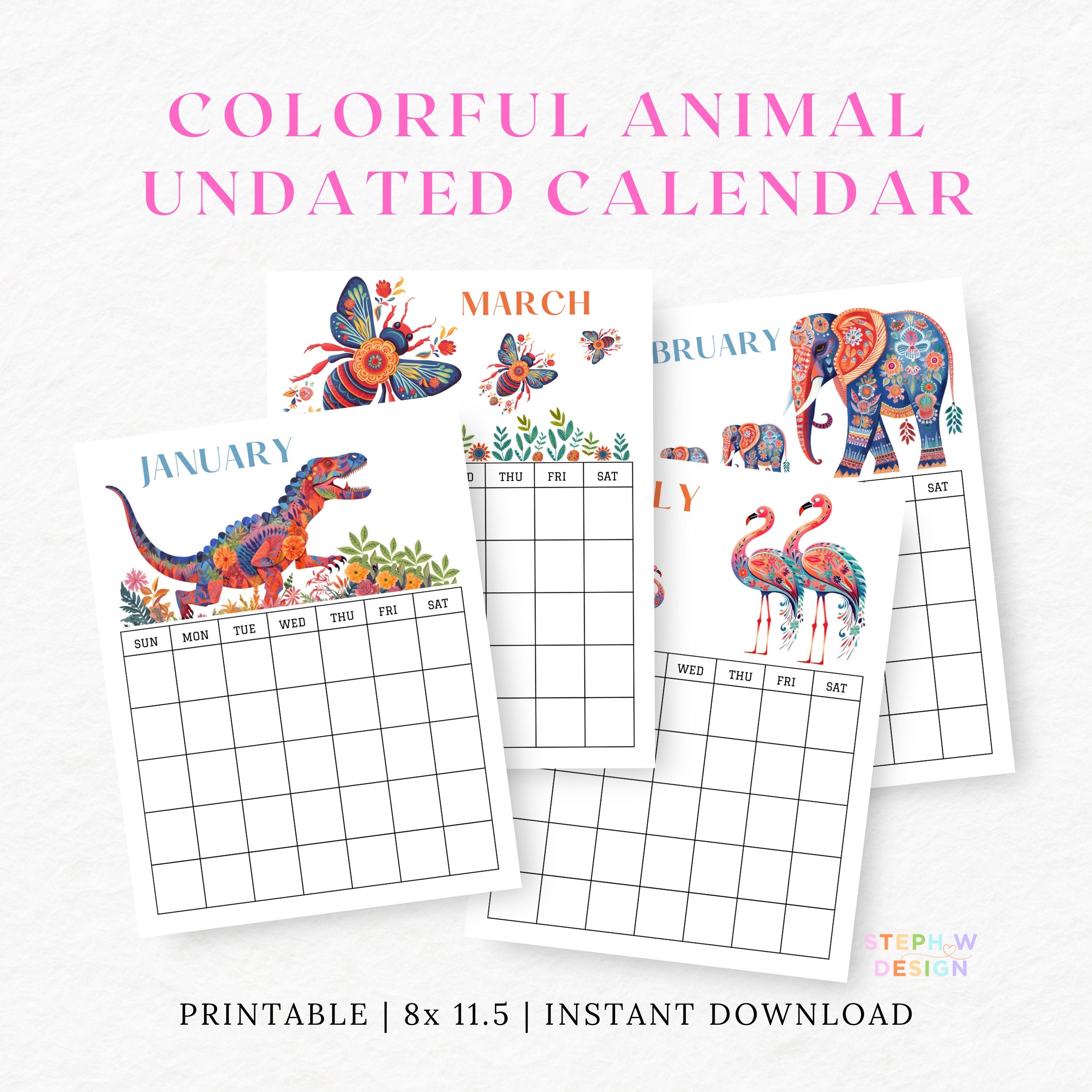 Printable Undated Calendars, Undated Monthly Planner, Printable Kids ...