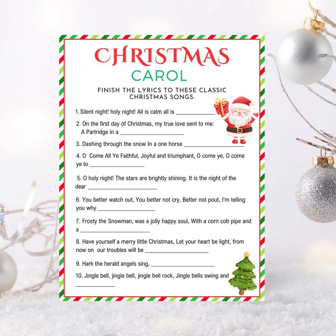 Christmas Song Trivia Game, Christmas Carol Game, Finish the Lyrics ...