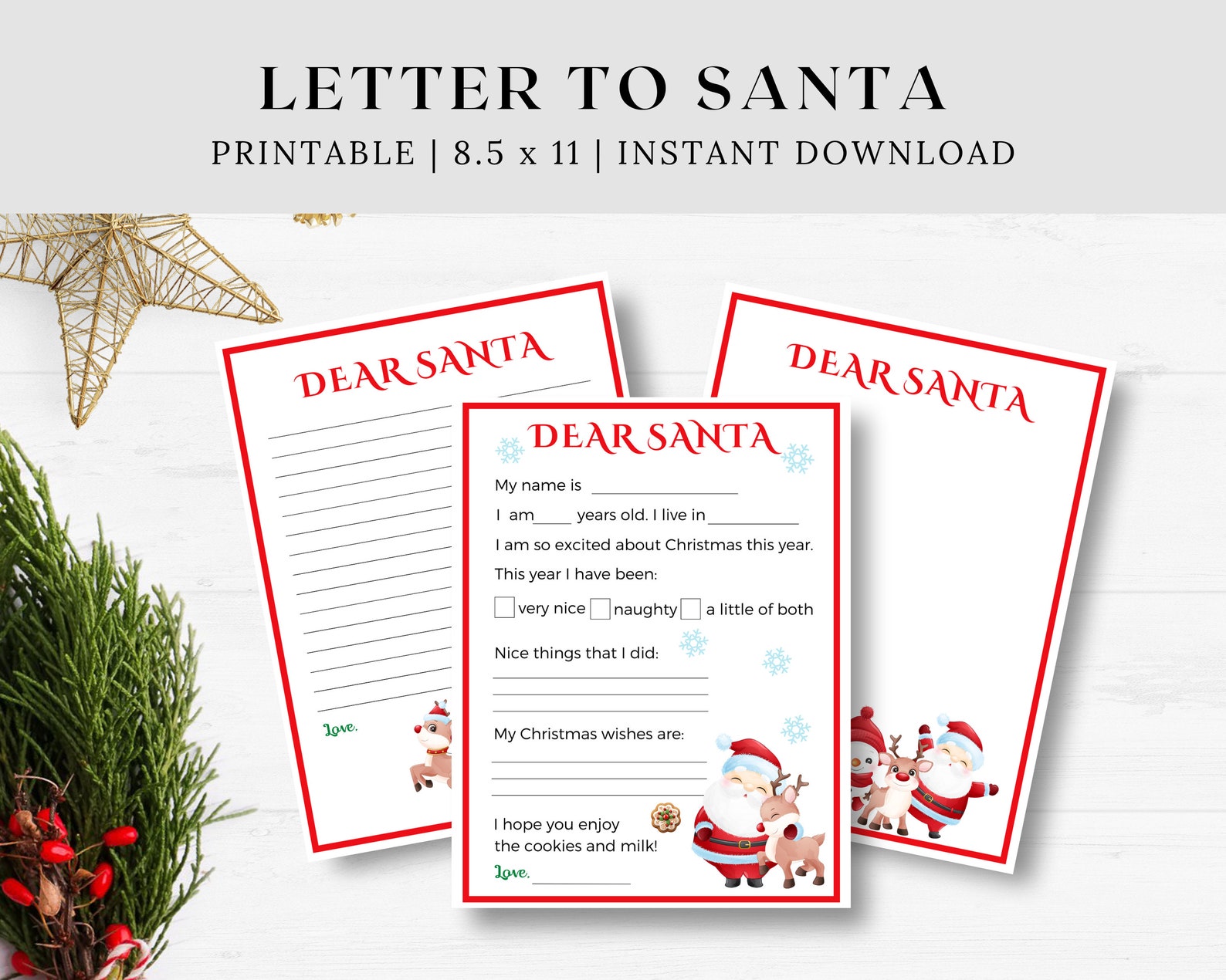 Letter to Santa Printable, Dear Santa Letter, Letter to Santa Template ...
