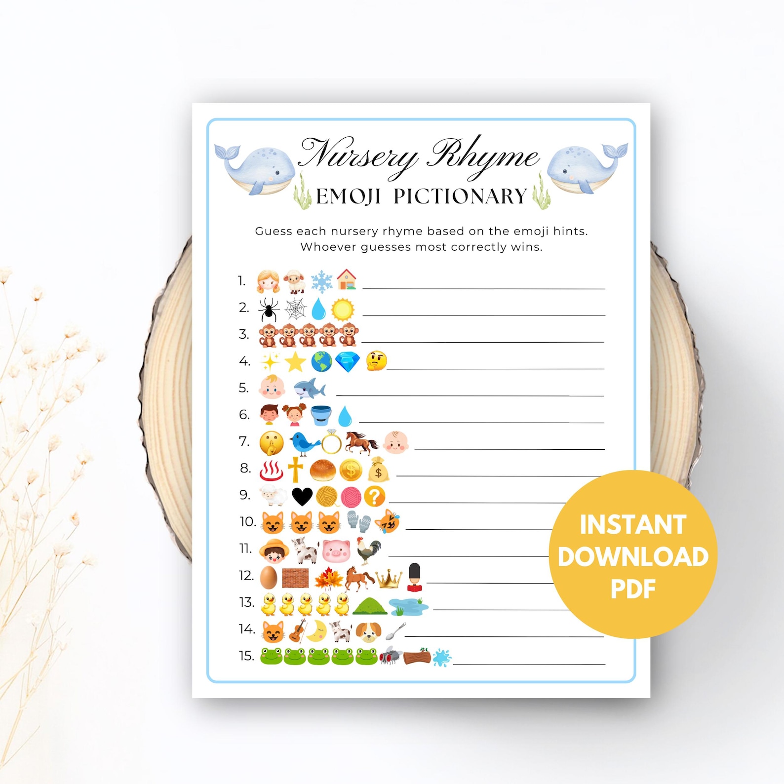 Nursery Rhyme Pictionary | Instant Download | Baby Emoji Game | Gender ...