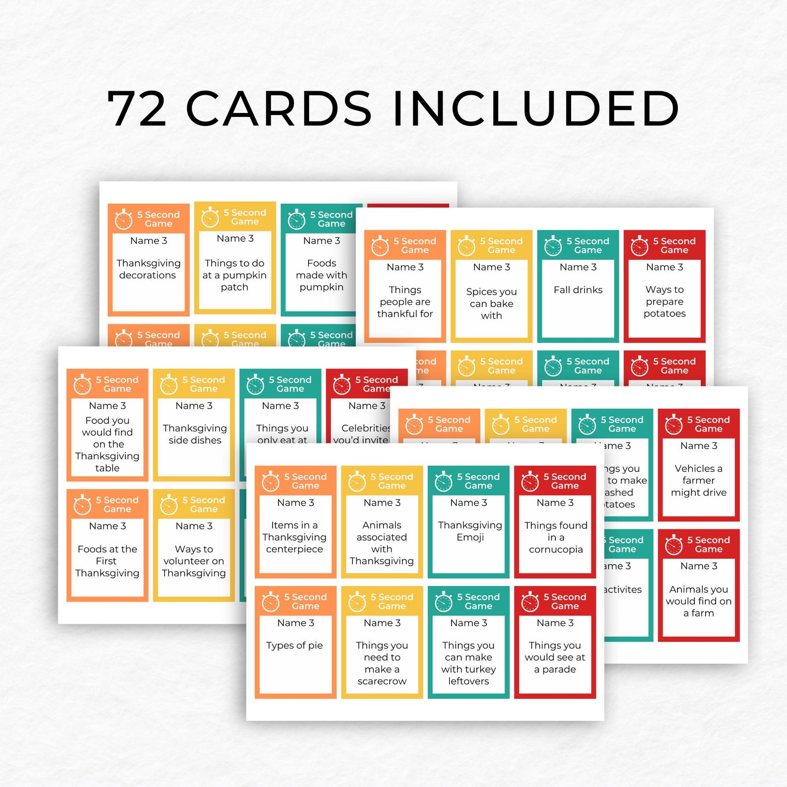 Thanksgiving 5 Second Game | Printable Thanksgiving Game | Thanksgiving ...