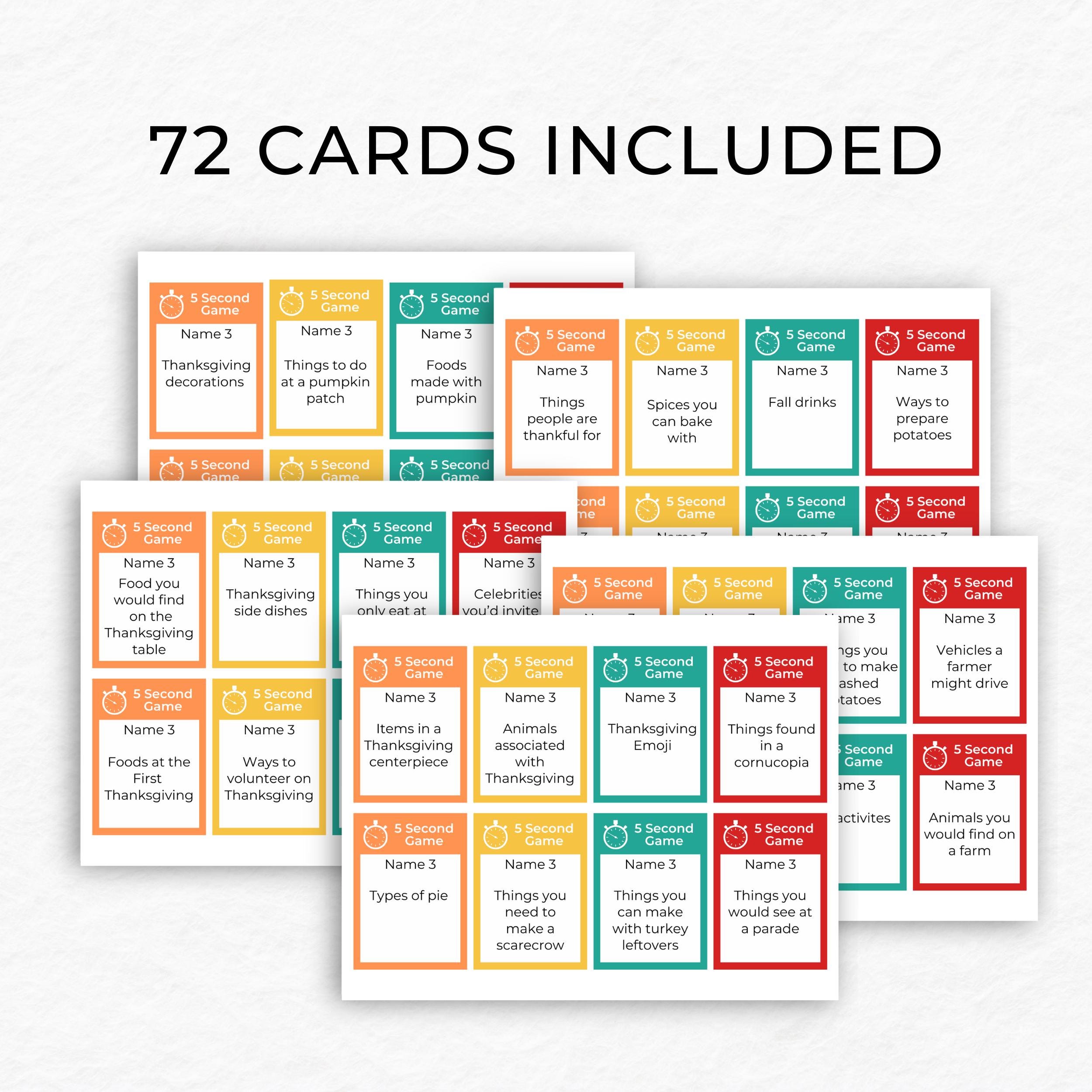 Thanksgiving 5 Second Game | Printable Thanksgiving Game | Thanksgiving ...