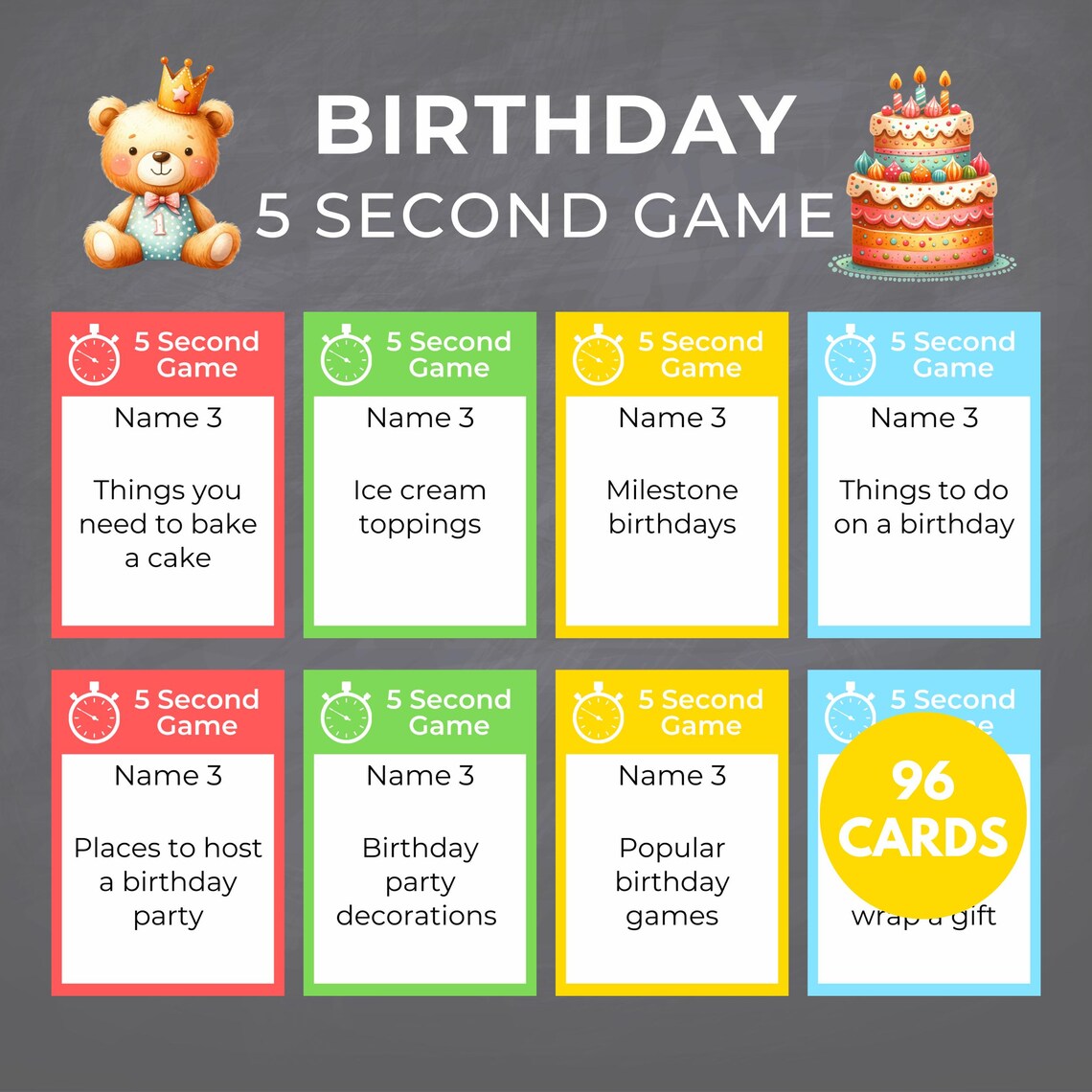 Birthday 5 Second Game,printable Party Game,5 Second Rule Game,office ...