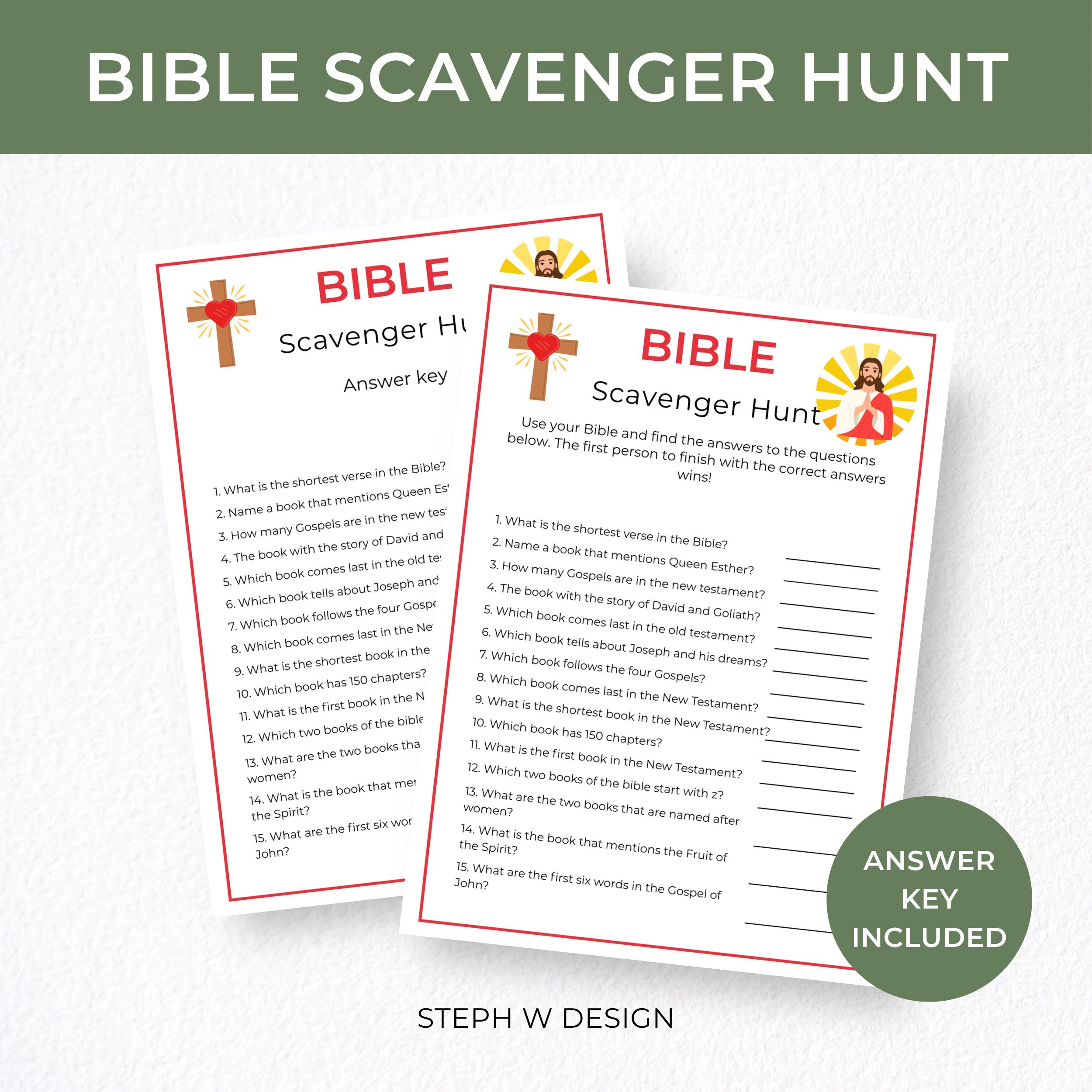 Bible Scavenger Hunt Game, Printable Bible Trivia for Kids, Fun Church ...