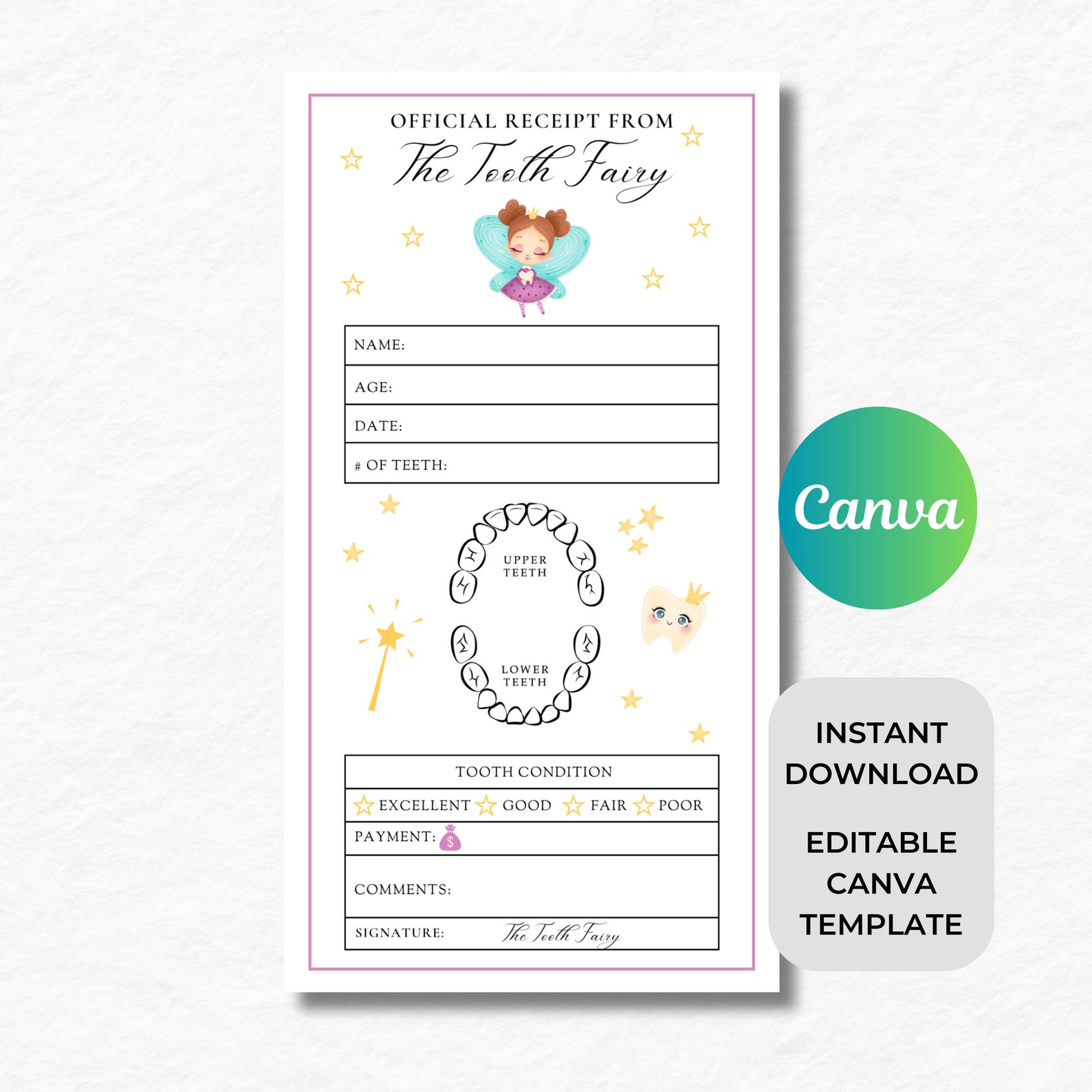 Editable Tooth Fairy Letter, Tooth Fairy Receipt, Printable Tooth Fairy ...