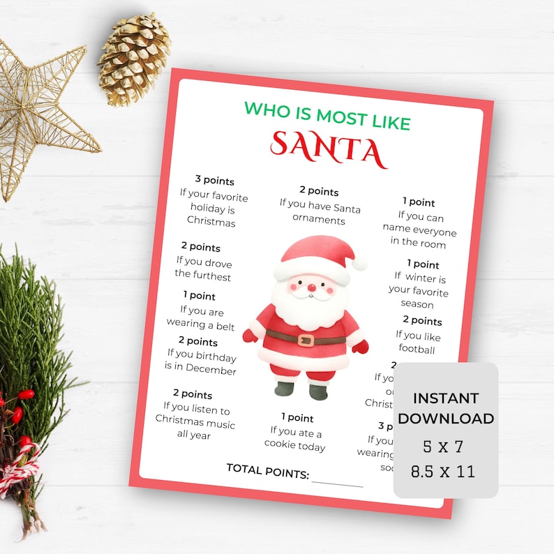 Christmas Who is Most Like Santa Game,printable Holiday Activity for ...