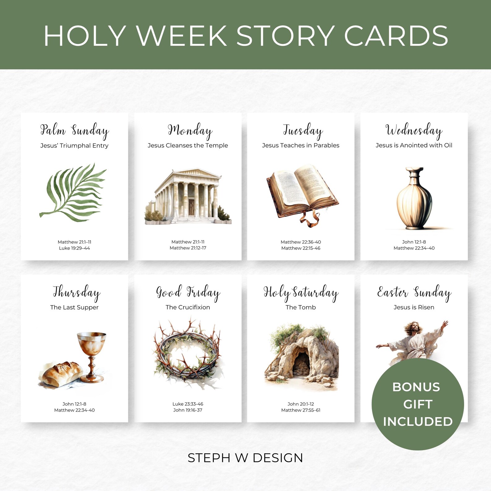 Holy Week Bible Study Cards, Easter Advent Cards, Printable Holy Week ...