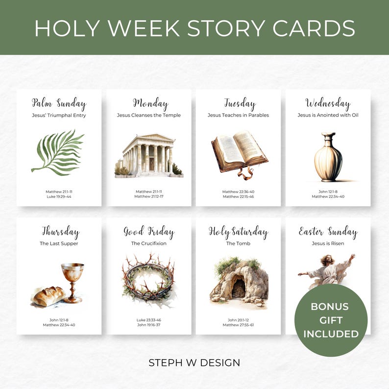 Holy Week Bible Study Cards, Easter Advent Cards, Printable Holy Week ...
