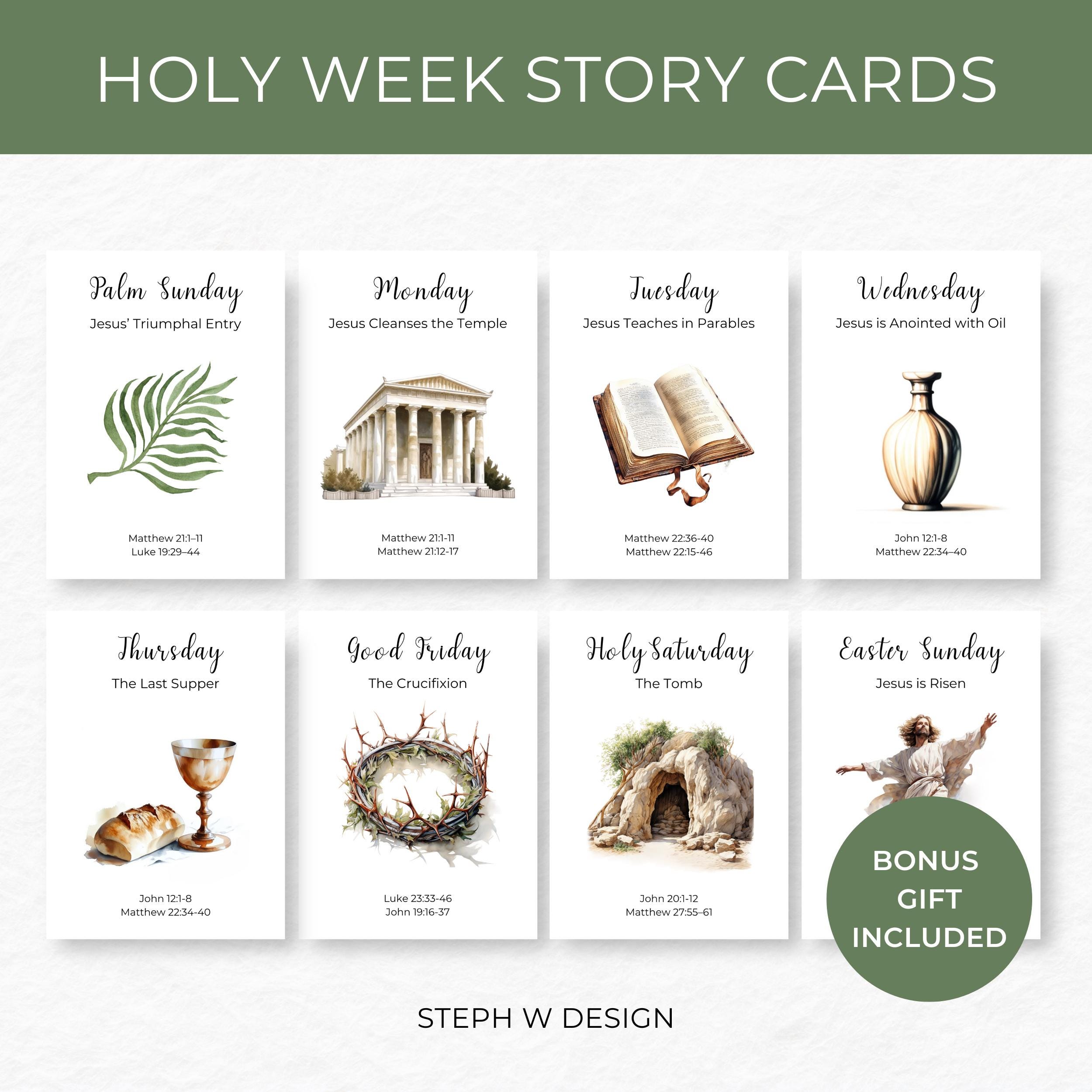 Holy Week Bible Study Cards, Easter Advent Cards, Printable Holy Week ...