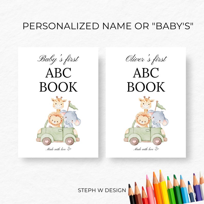 Baby's First ABC Book, Personalized Safari ABC Coloring Book, Alphabet ...
