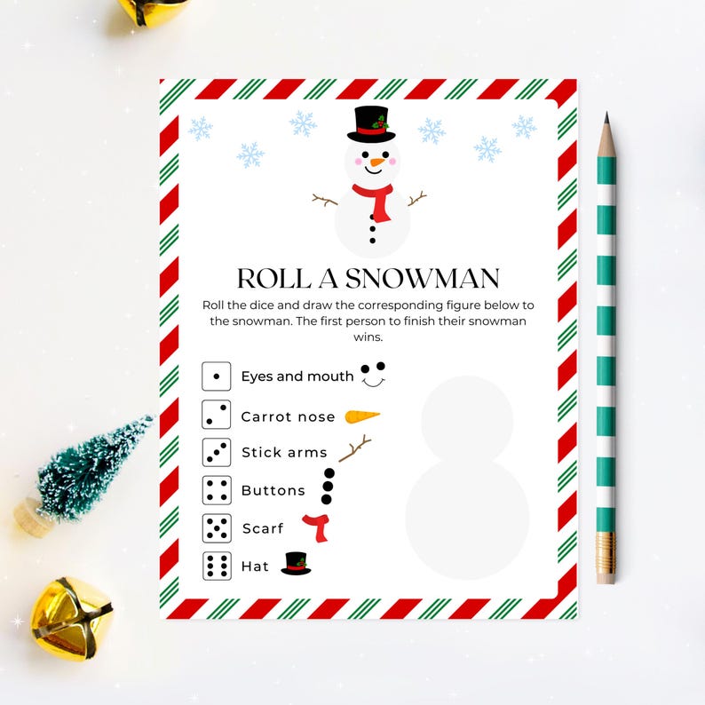 Roll A Snowman Game | Printable Christmas Game for Kids | Build A ...