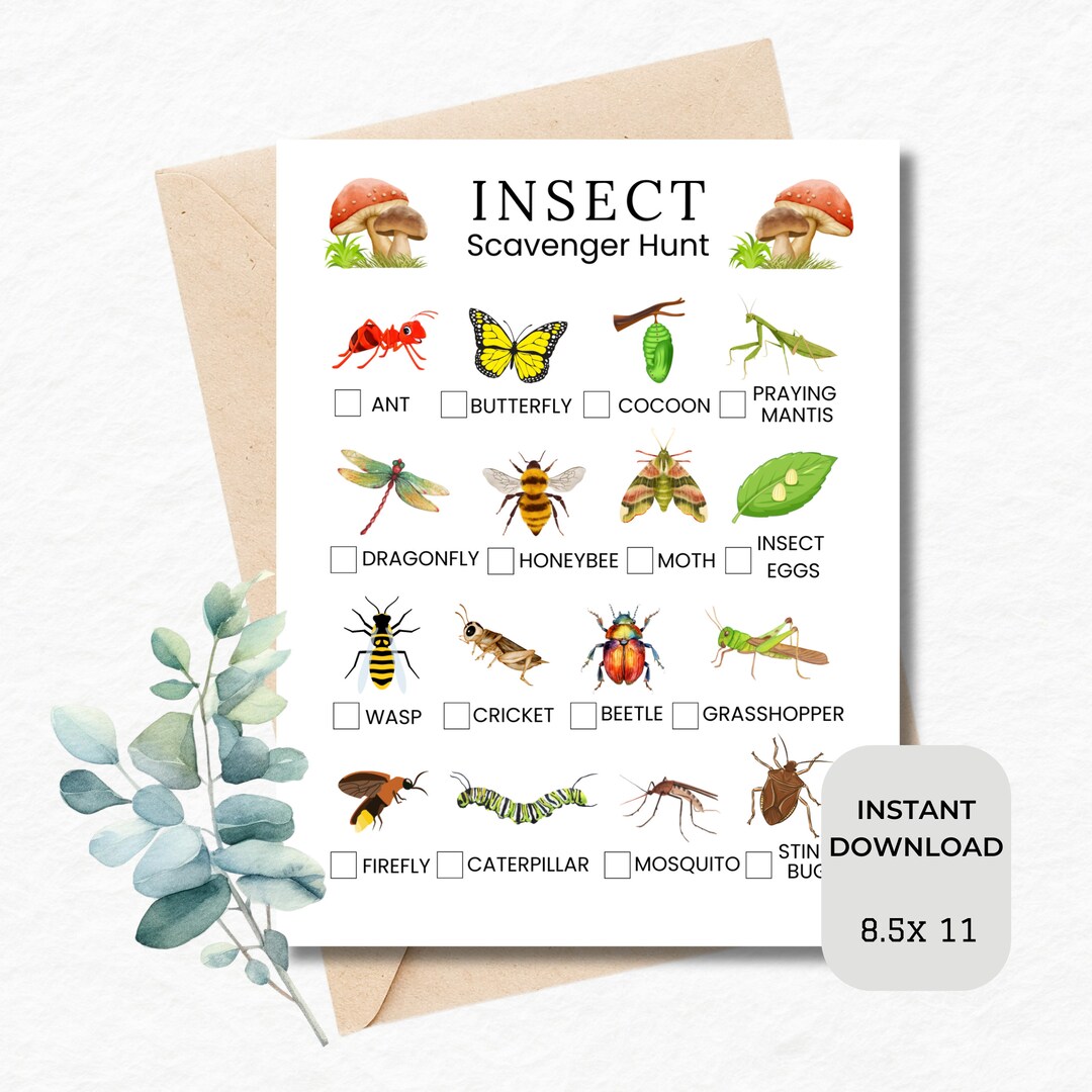Printable Insect Scavenger Hunt | Nature Game | Outdoor Scavenger Hunt ...