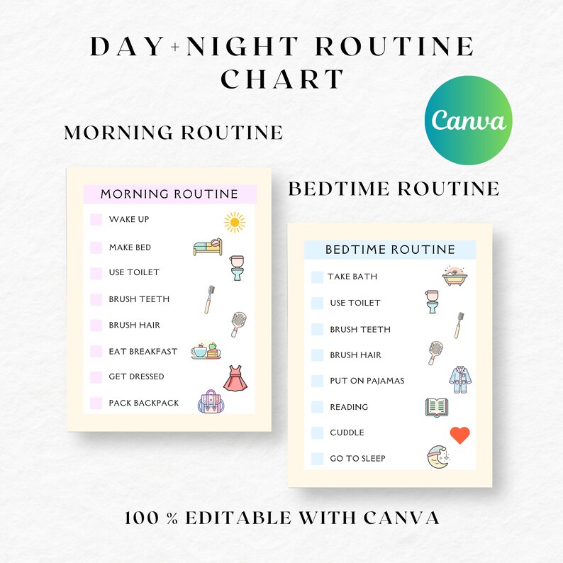 Editable Chore Chart, Visual Schedule for Kids, Personalized Daily ...