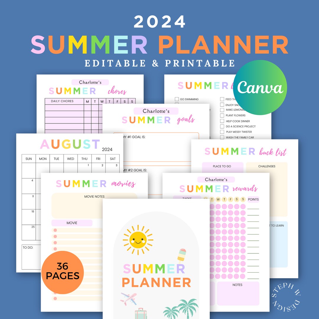 Printable Editable Summer Calendar 2024, Kid Summer Schedule, Summer ...