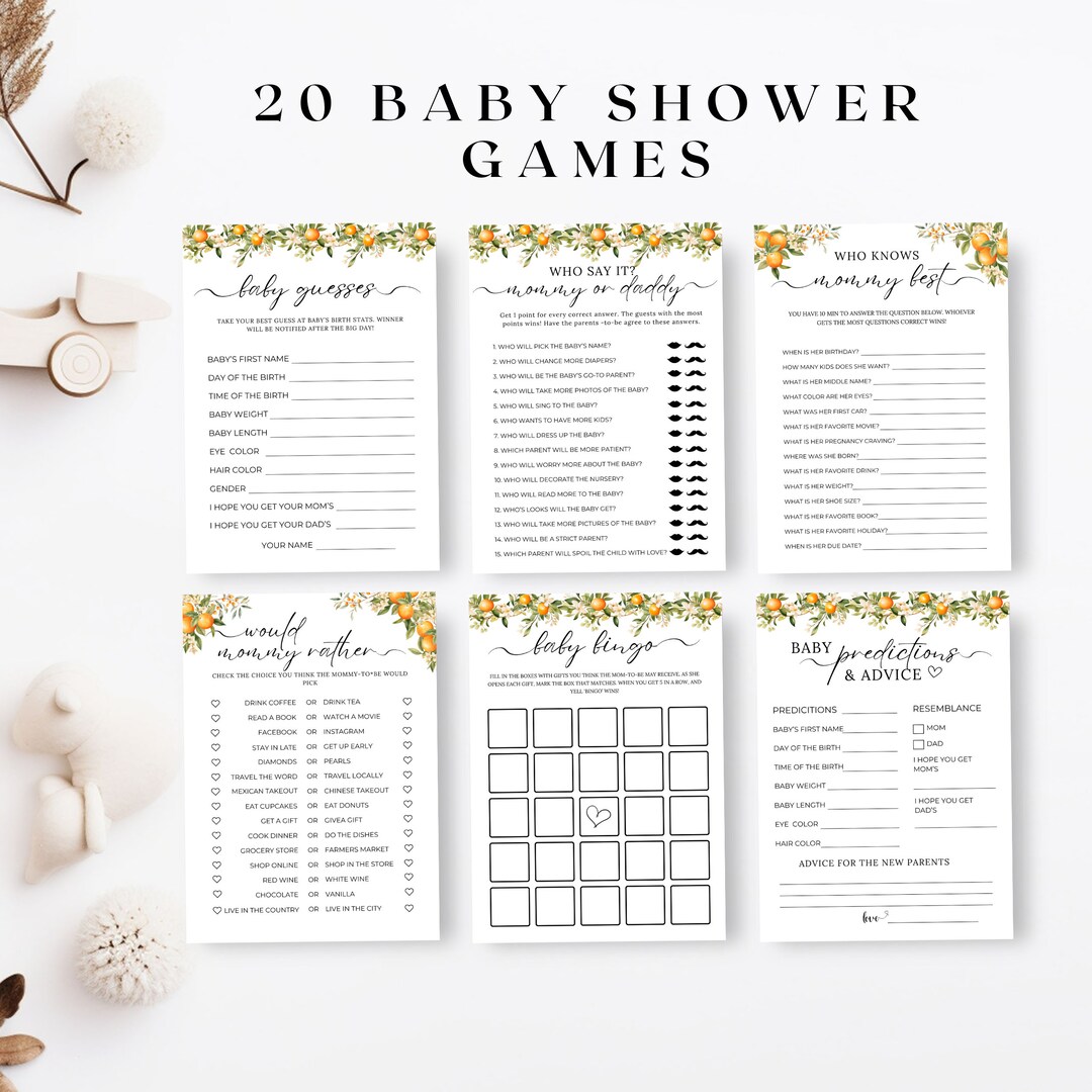Little Cutie Baby Shower Games Bundle, Cutie Baby Shower Games, Citrus ...
