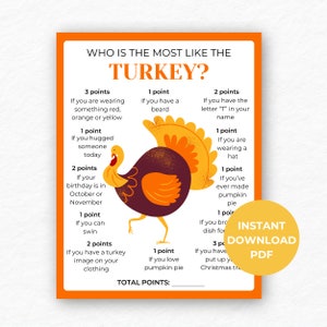 Printable Thanksgiving Game, Thanksgiving Most Like the Turkey Game ...