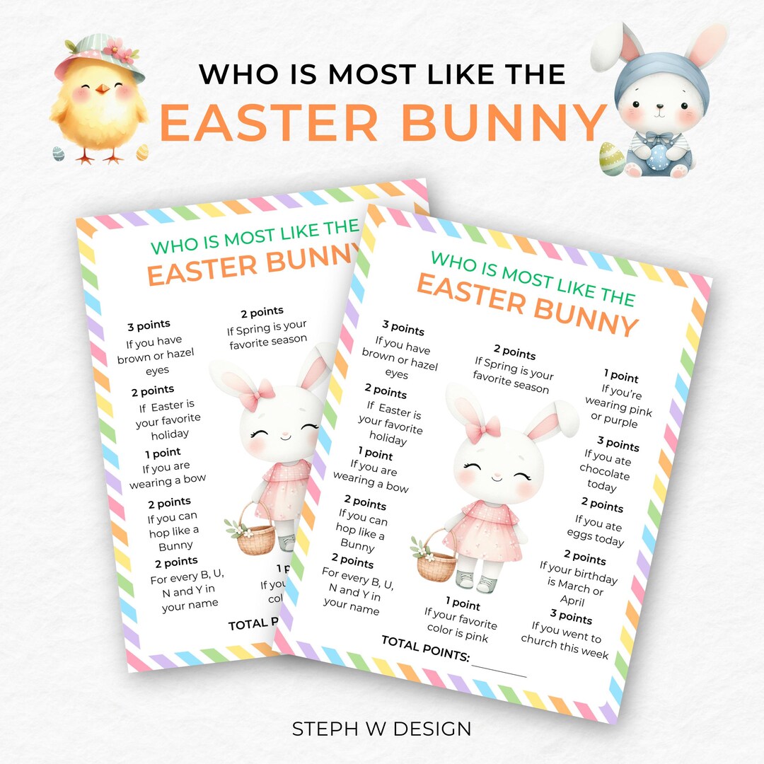 Who is Most Like the Easter Bunny Game, Easter Bunny Game, Easter Party ...