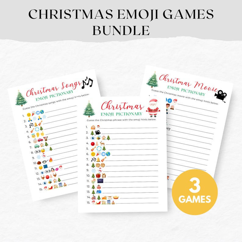Christmas Emoji Pictionary Bundle, Kids & Adults, Christmas Songs ...